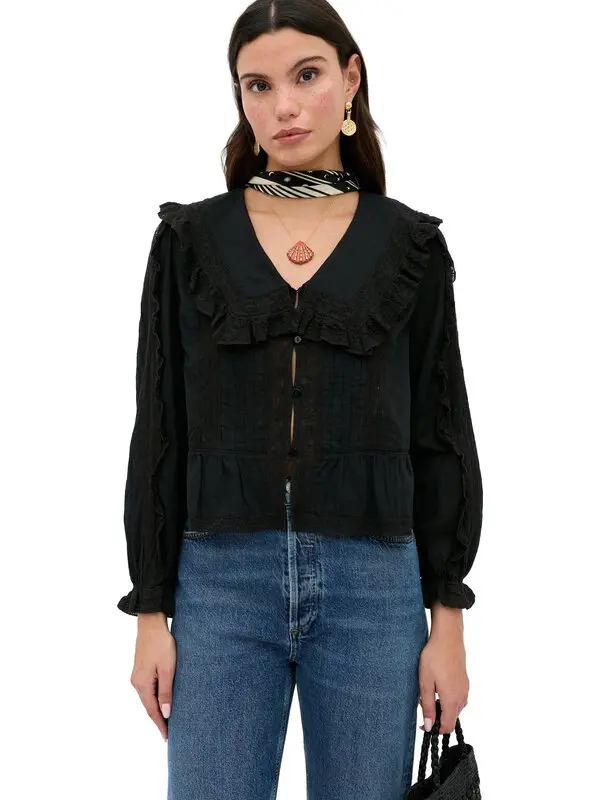 Rixo Maribelle Lace Top Regular - Black