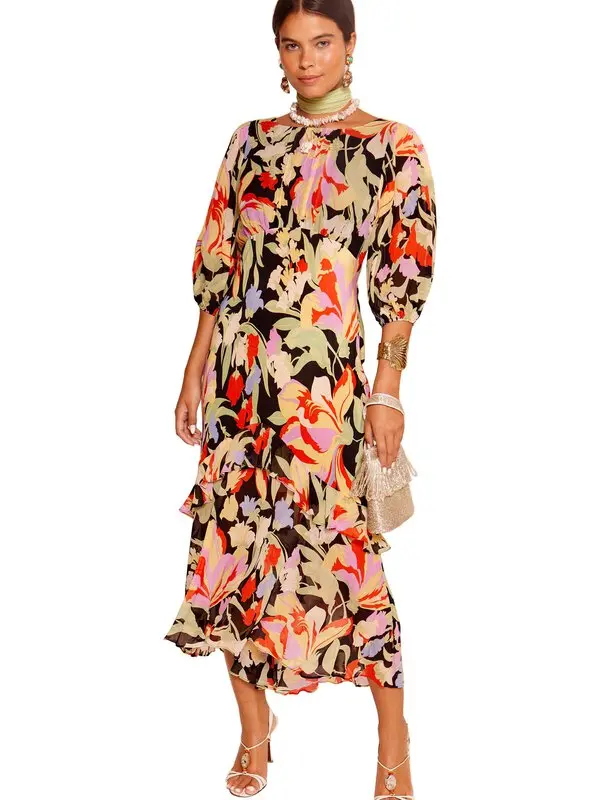 Rixo Cheryl Cece Floral Silk Midi Dress - Multi