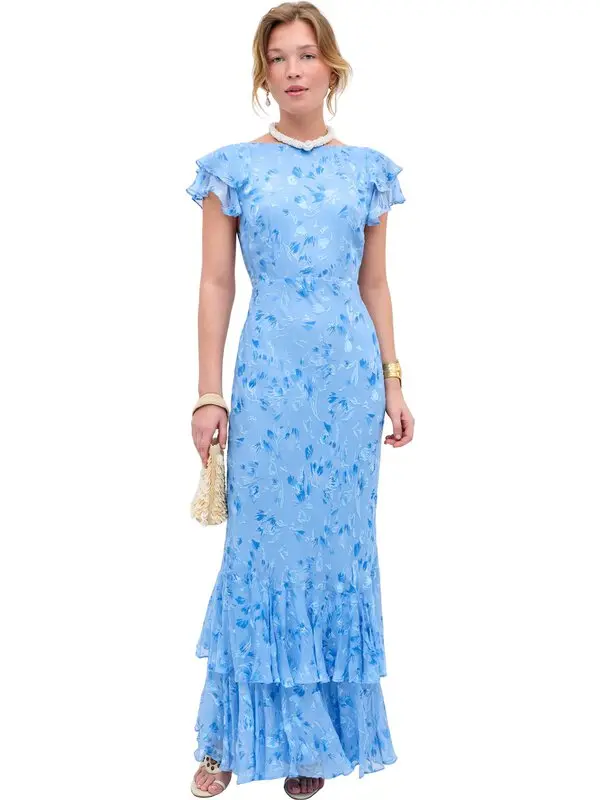 Rixo Ordinia Ava Devore Maxi Dress - Blue