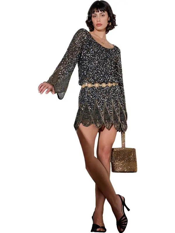Rixo Dulce Florence Embellishment Dress - Gold