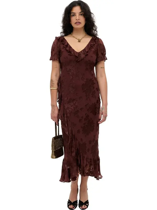 Rixo Clementina Bouquet Devoré Dress - Brown