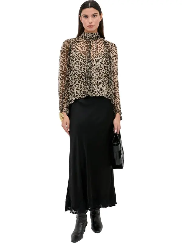 Rixo Crystal Lace-hem Midi Skirt Regular - Black