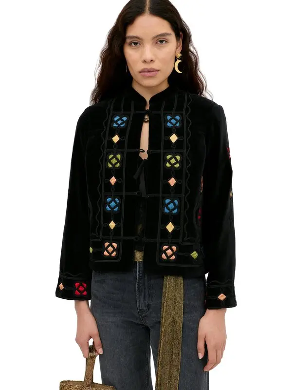 Rixo Viktoria Serino Applique Jacket - Black