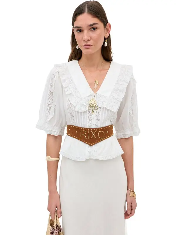 Rixo Ellery Puff-sleeve Top - White