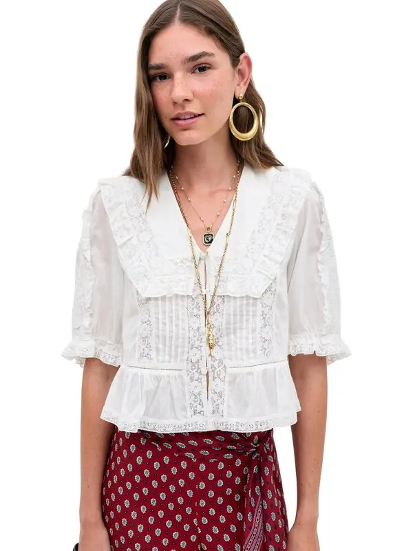 Rixo Ellery Puff-sleeve Top - White