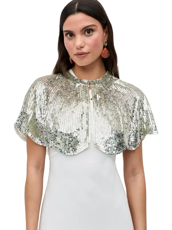 Rixo Evienne Embellished Cape - Ivory