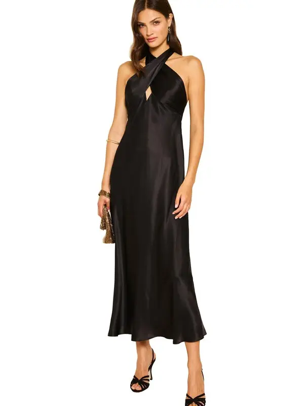 Rixo Dune Silk Midi Dress - Black