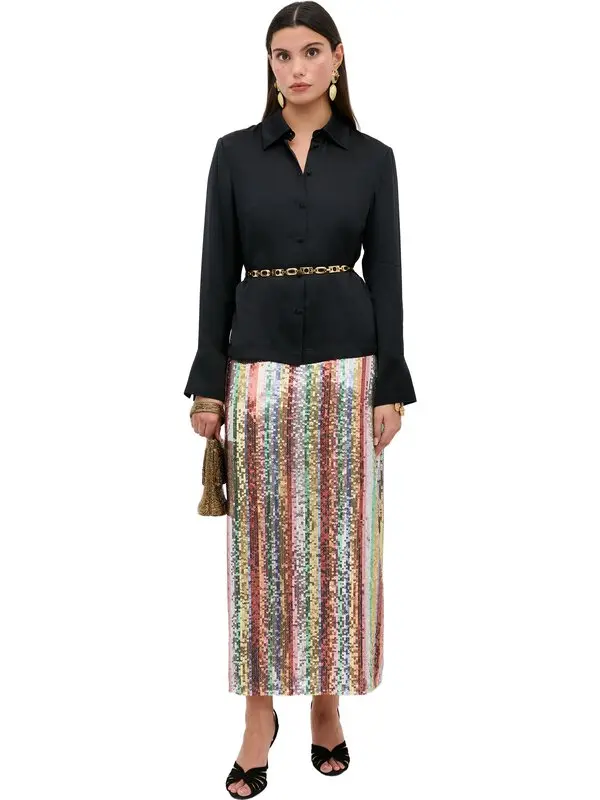 Rixo Kelly Dixie Stripe Embellished Skirt - Multi