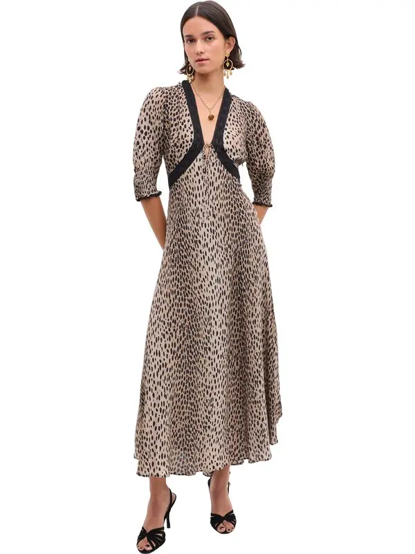 Rixo Amina Antelope Spot Midi Dress - Brown