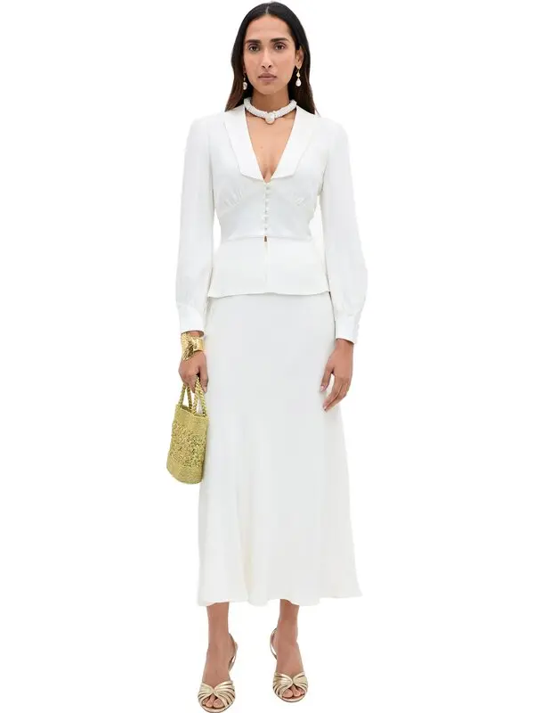 Rixo Joan Silk Midi Skirt - Ivory