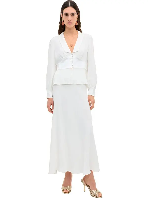 Rixo Joan Silk Midi Skirt - Ivory