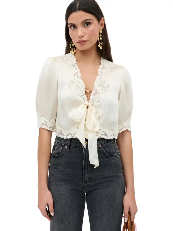 Rixo Amara Champagne Top - Cream