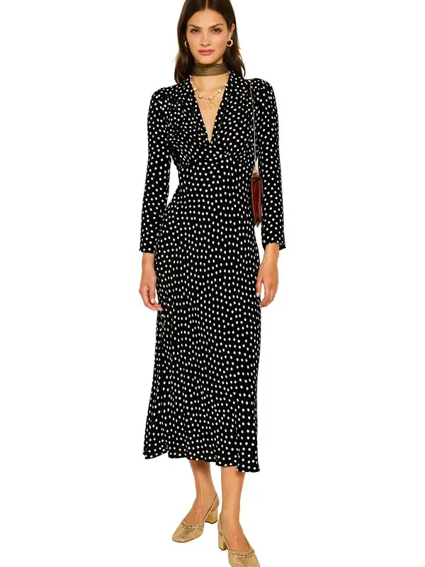 Rixo Lynne London Spot Viscose Midi Dress - Black