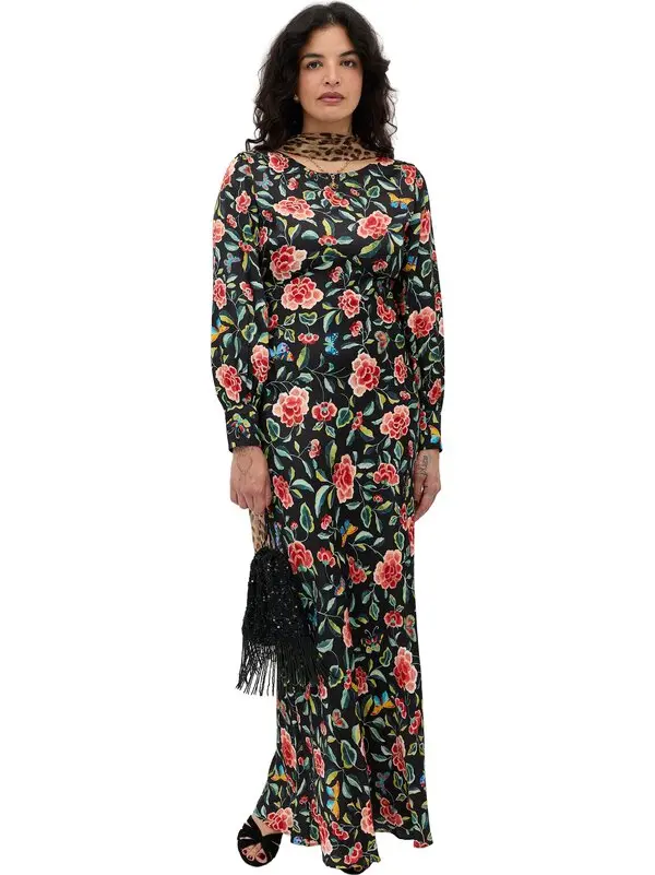 Rixo Floral Print Maxi Dress - Black