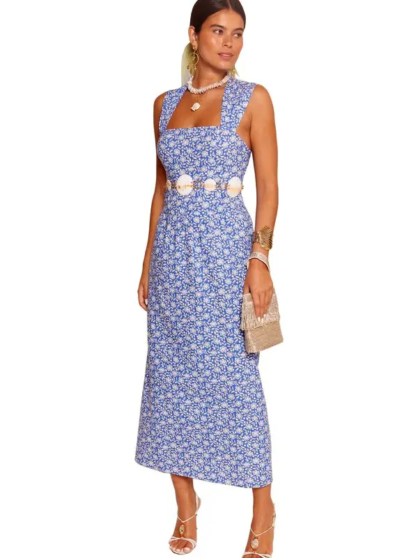 Rixo Lillianne Cotton Midi Dress - Blue