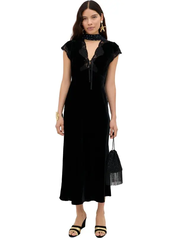 Rixo Amari Velvet Midi Dress - Black