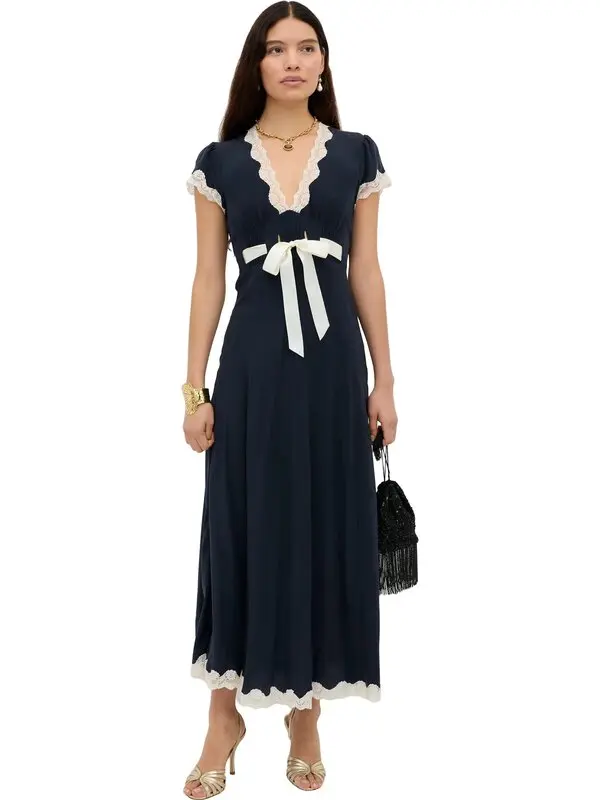 Rixo Marlice Midi Dress - Navy