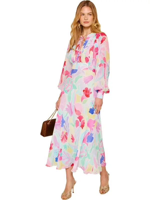 Rixo Aero Abstract Tulip Viscose Midi Dress - Multi