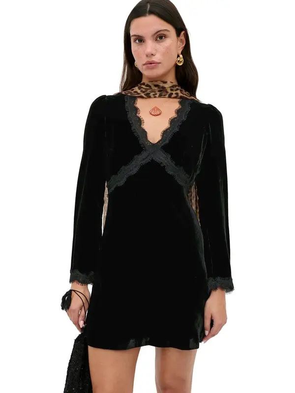 Rixo Macie Velvet Mini Dress - Black