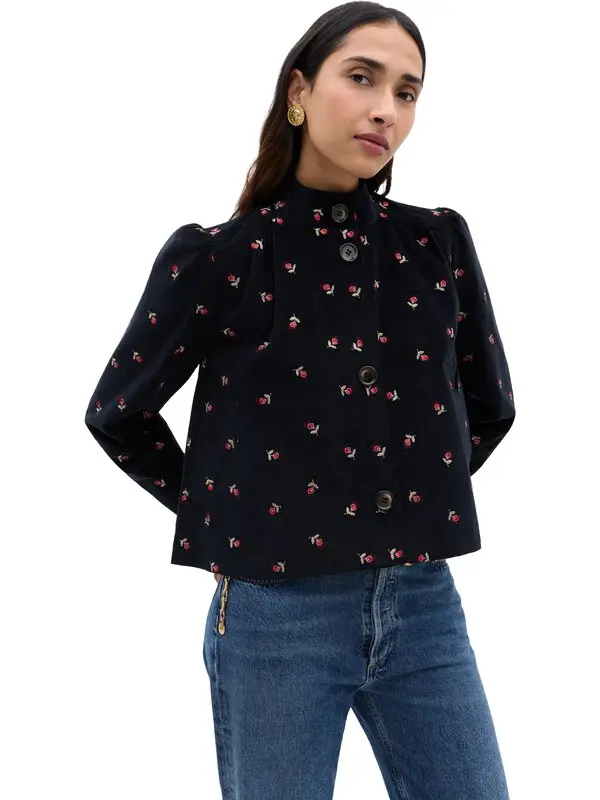 Rixo Nyla Embroidered Jacket - Navy
