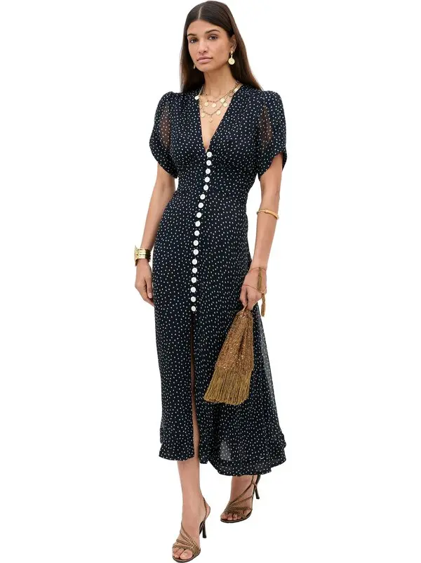 Rixo Novara Polka Dot Dress - Navy