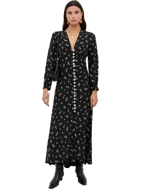 Rixo Avalyn Sienna Bud Midi Dress - Black