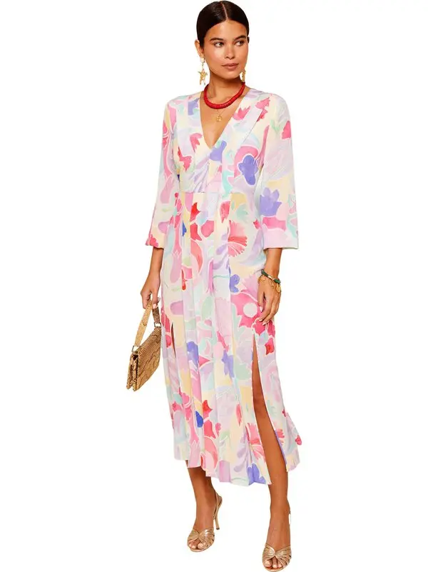Rixo Camellia Abstract Tulip Midi Dress - Ivory