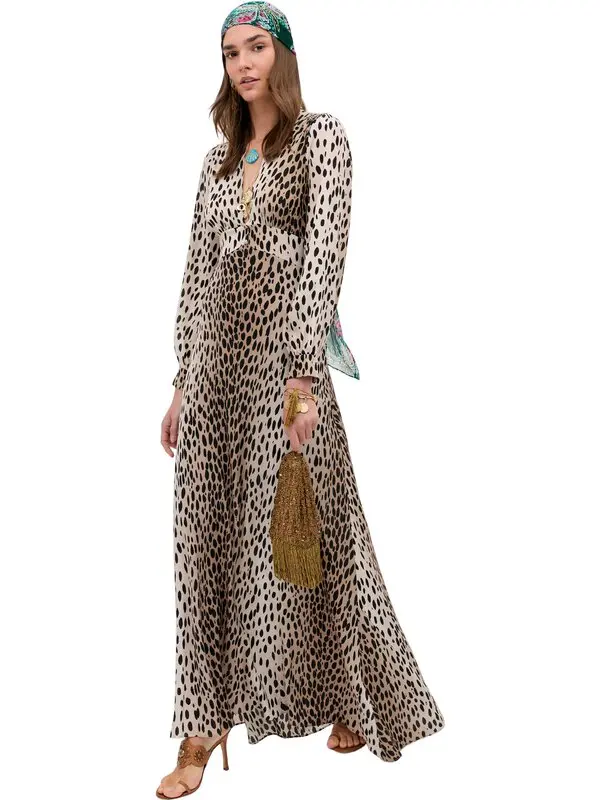 Rixo Emory Antelope Spot Print Silk Midi Dress - Brown