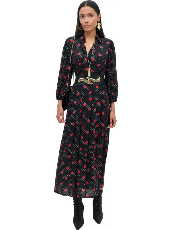 Rixo Izzy Rose Spot Dress - Black
