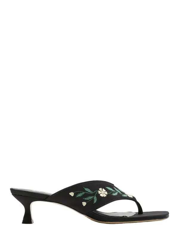 Rixo Zoya Blossom Embroidered Sandals - Black