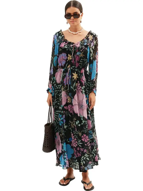 Rixo Alina Bhatia Floral Maxi Dress - Black