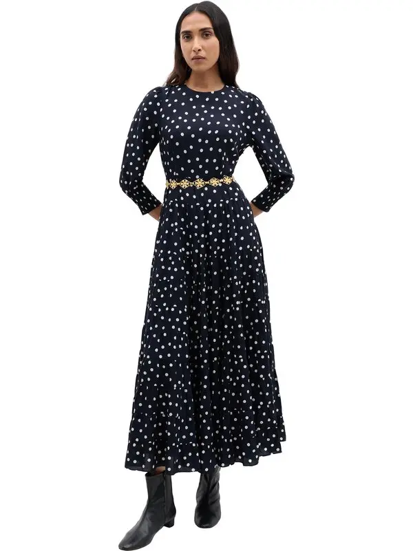 Rixo Kristen Bohemia Spot Dress - Navy
