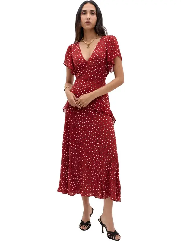 Rixo Evie Layla Dot Midi Dress - Red