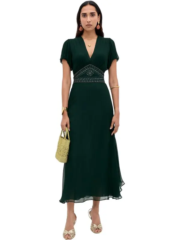 Rixo Corrine Diana Embellished Dress - Green