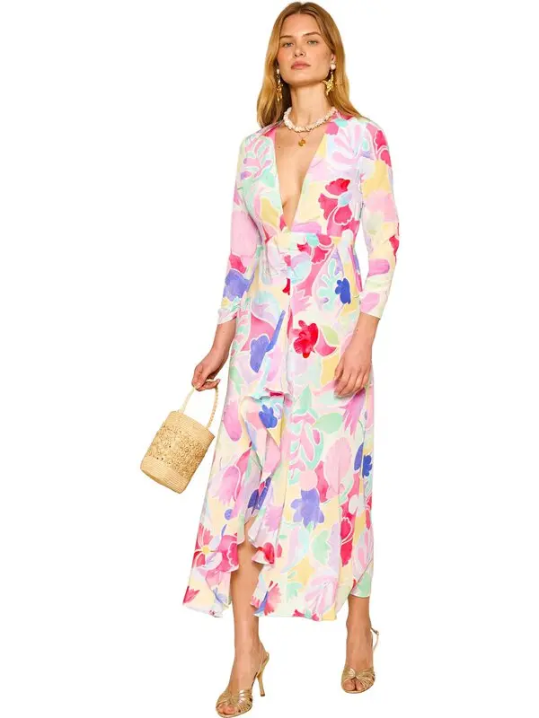 Rixo Abstract Tulip Silk Midi Dress - Multi