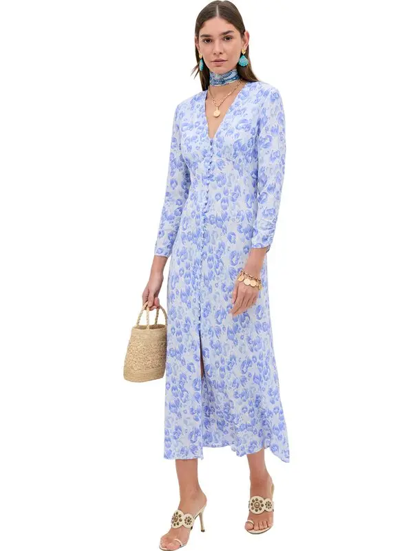 Rixo Katie Dress In Tulip Fields Cornflower Print - Blue