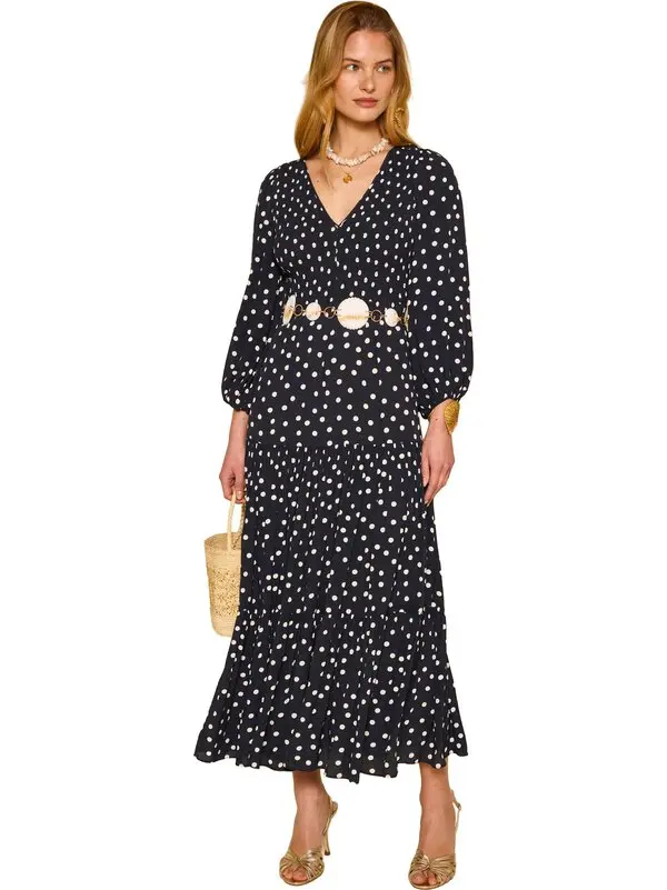 Rixo Brooke Bohemia Spot Midi Dress - Navy