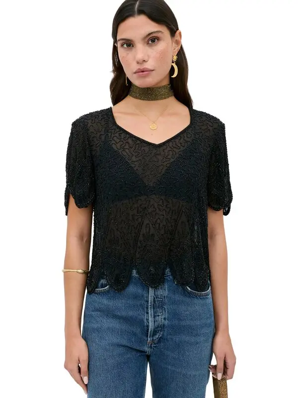 Rixo Ainsleigh Florence Embellishment Top - Black