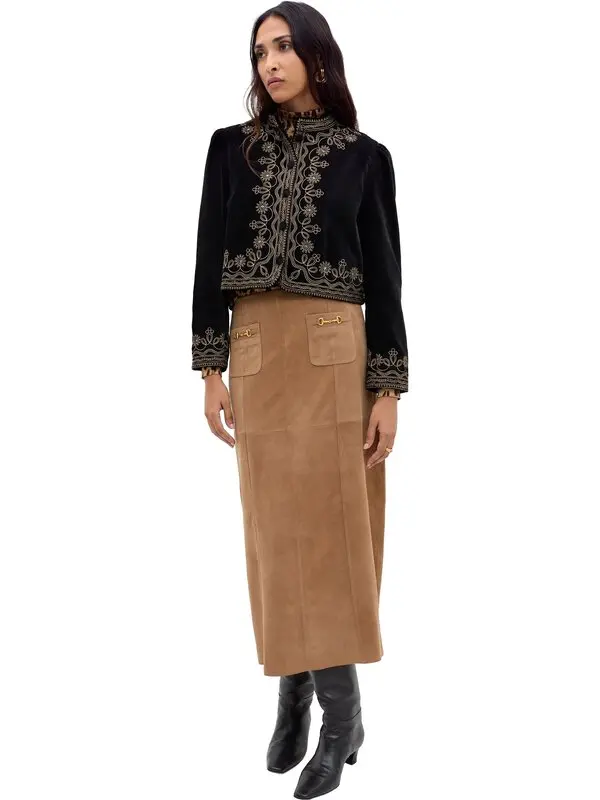 Rixo Regular A-line Suede Skirt - Brown