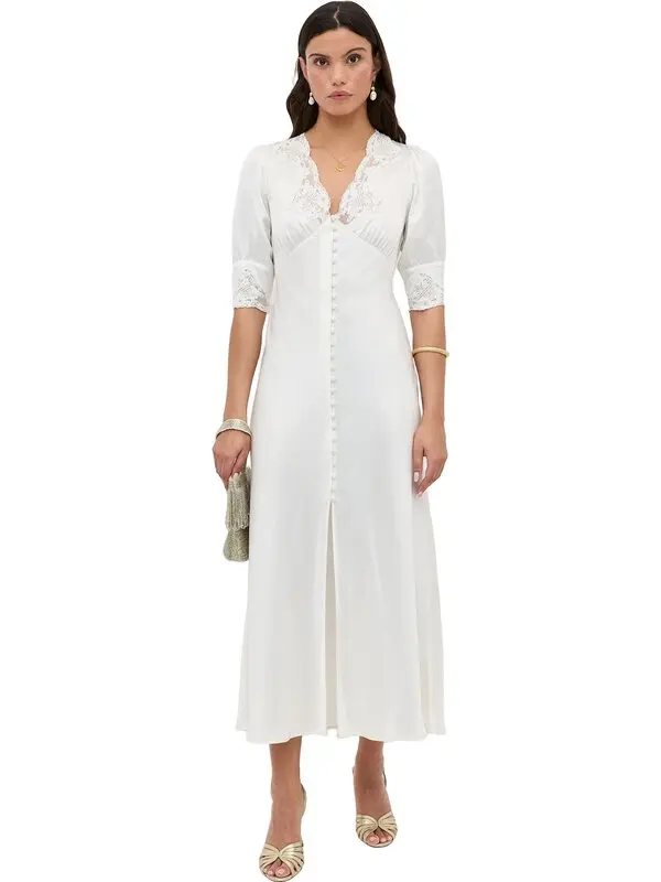 Rixo Simone V-neck Midi Dress - Ivory