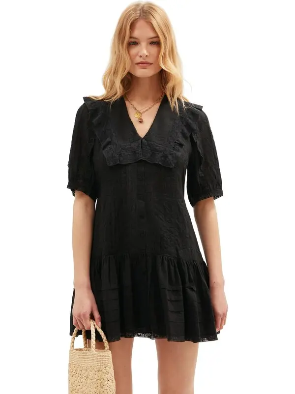 Rixo Dove Pansy Embroidered Dress - Black