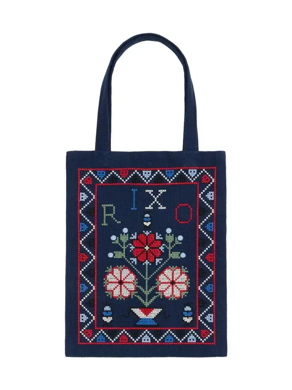 Rixo Embroidered Tote - Navy
