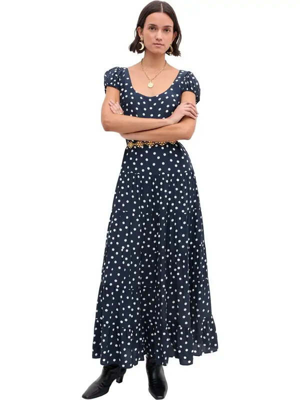 Rixo Remi Bohemia Spot Dress - Navy