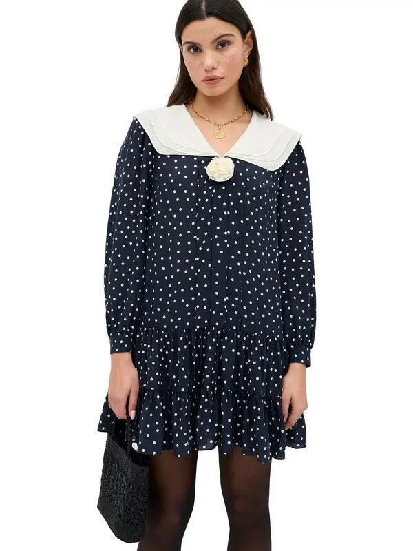 Rixo Valetta Layla Dot Dress - Navy