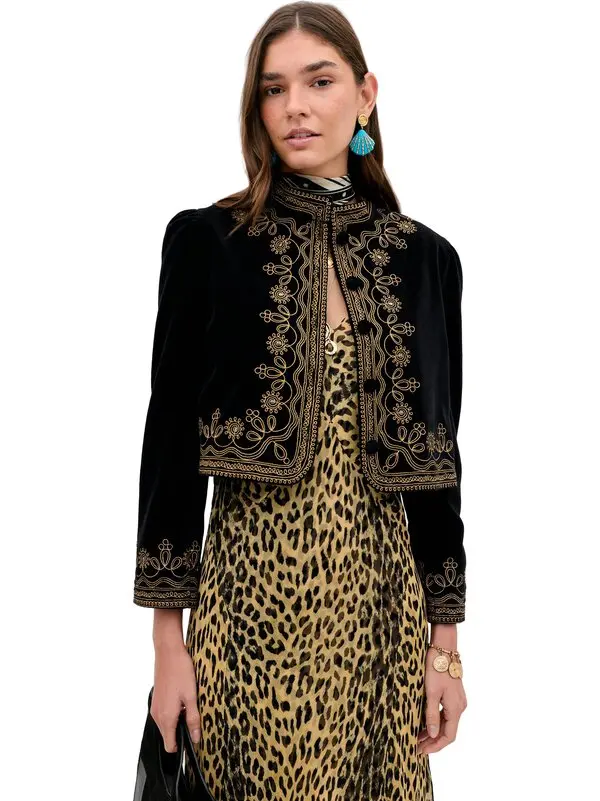 Rixo Denver Soutache Velvet Jacket - Black