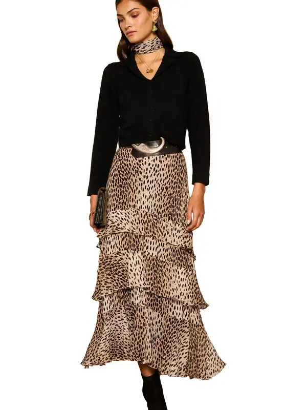 Rixo Preslee Antelope Spot Viscose Midi Skirt - Brown