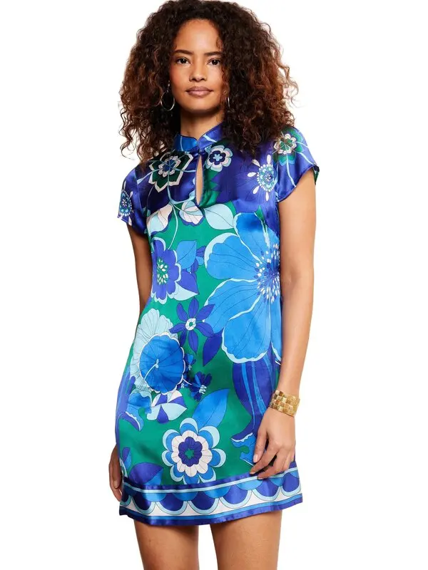 Rixo Lolita Miami Floral Mini Dress - Blue