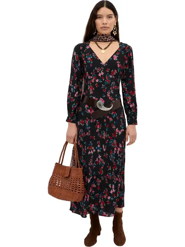 Rixo Mavis City Floral Midi Dress - Black