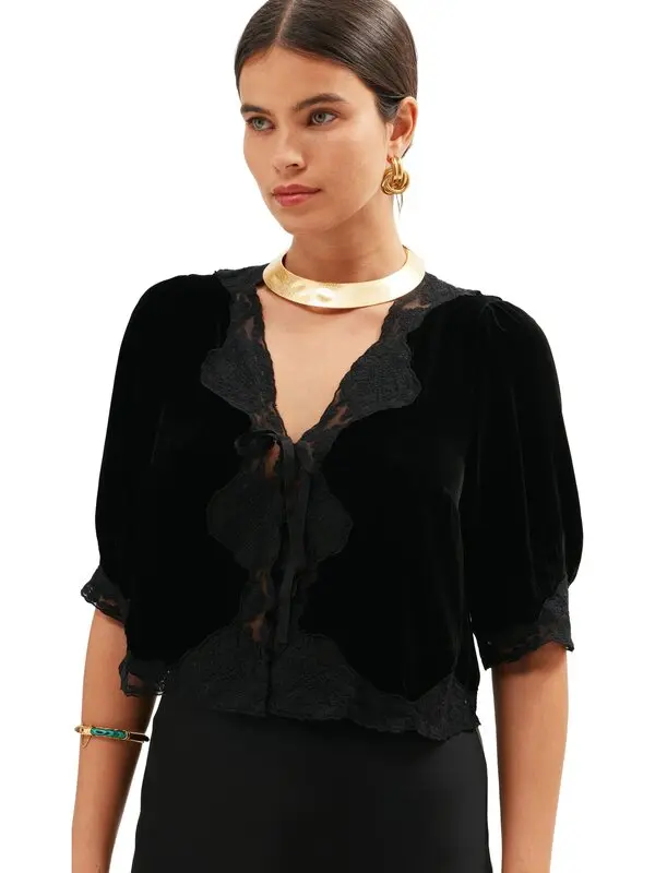 Rixo Ursula Velvet Midi Top - Black