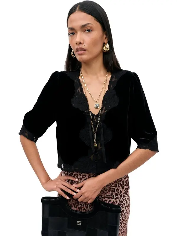 Rixo Ursula Velvet Midi Top - Black